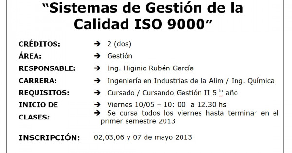 Sistemas de Gestión de la Calidad ISO 9000 - Facultad de Ciencias Aplicadas a la Industria